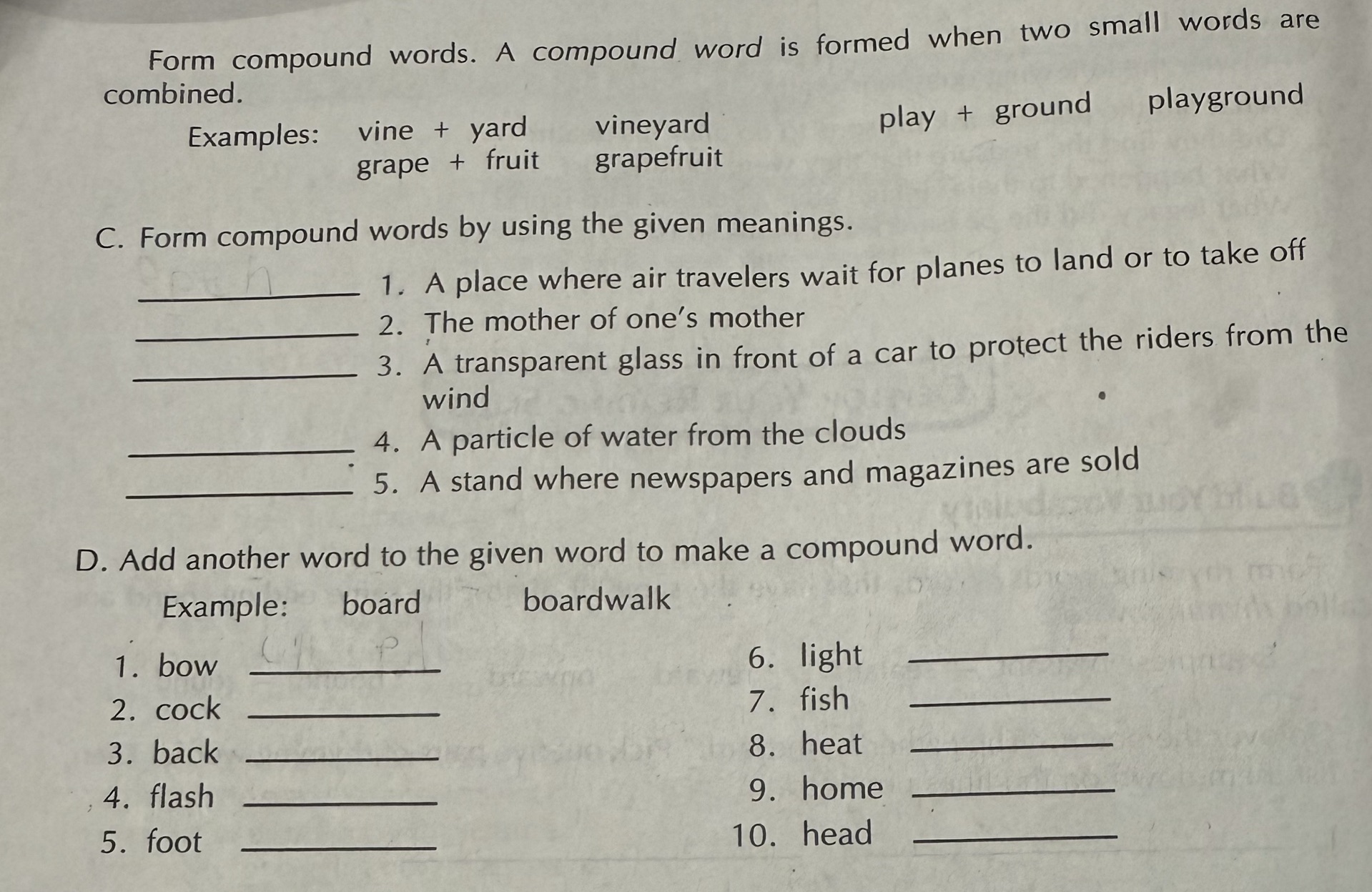 Form compound words. A compound word is | StudyX