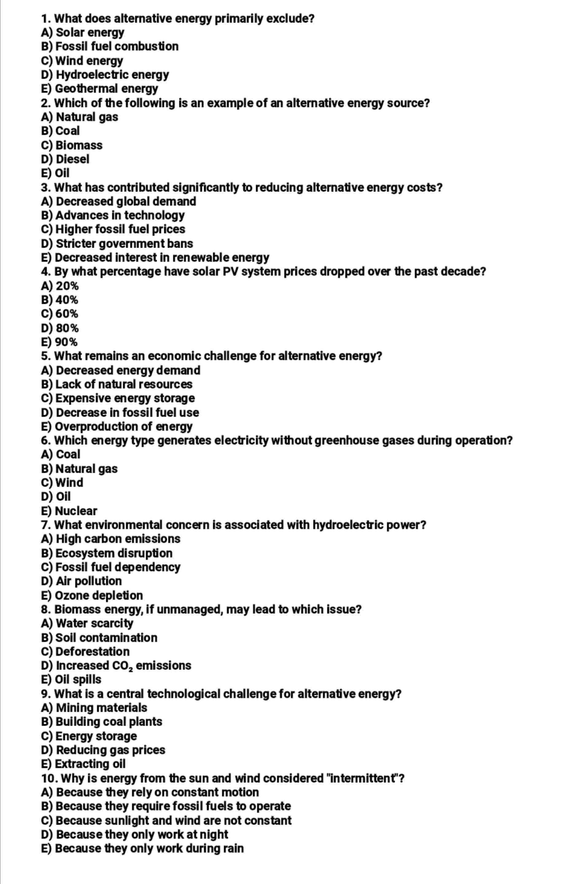 1. What does alternative energy primarily | StudyX