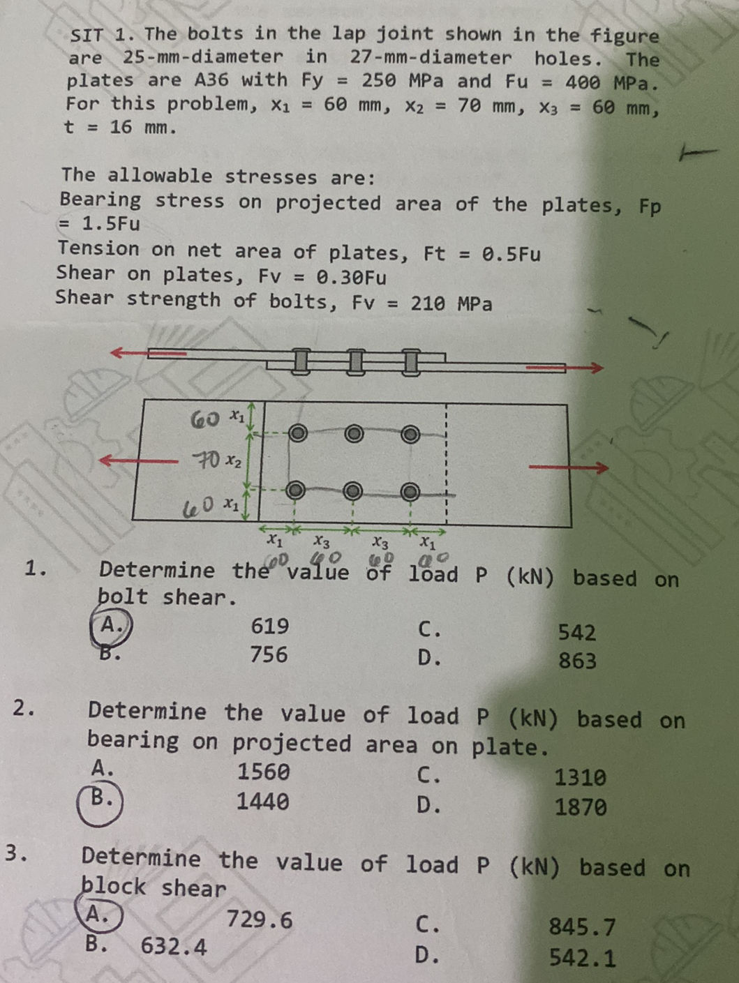 SIT 1. The bolts in the lap joint shown in | StudyX