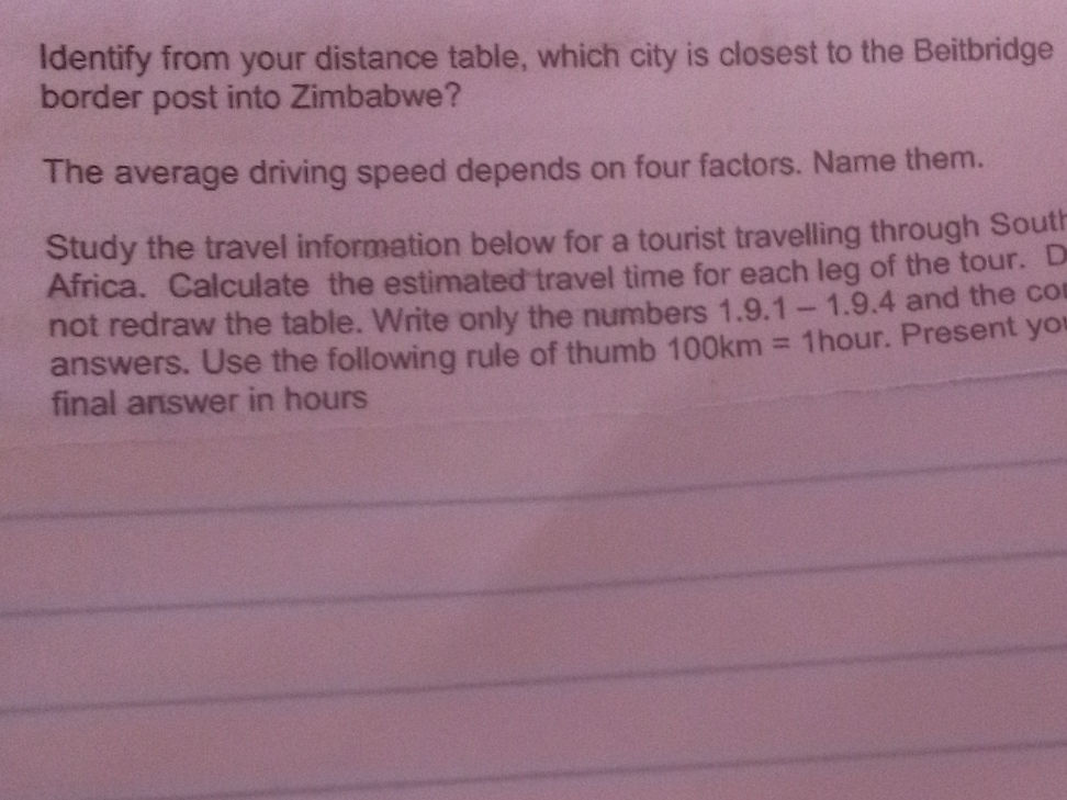 Identify from your distance table, which | StudyX