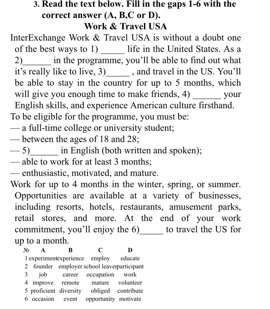 3. Read the text below. Fill in the gaps 1-6 | StudyX