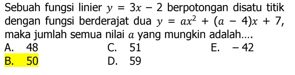 Sebuah fungsi linier $y = 3x - 2$ | StudyX