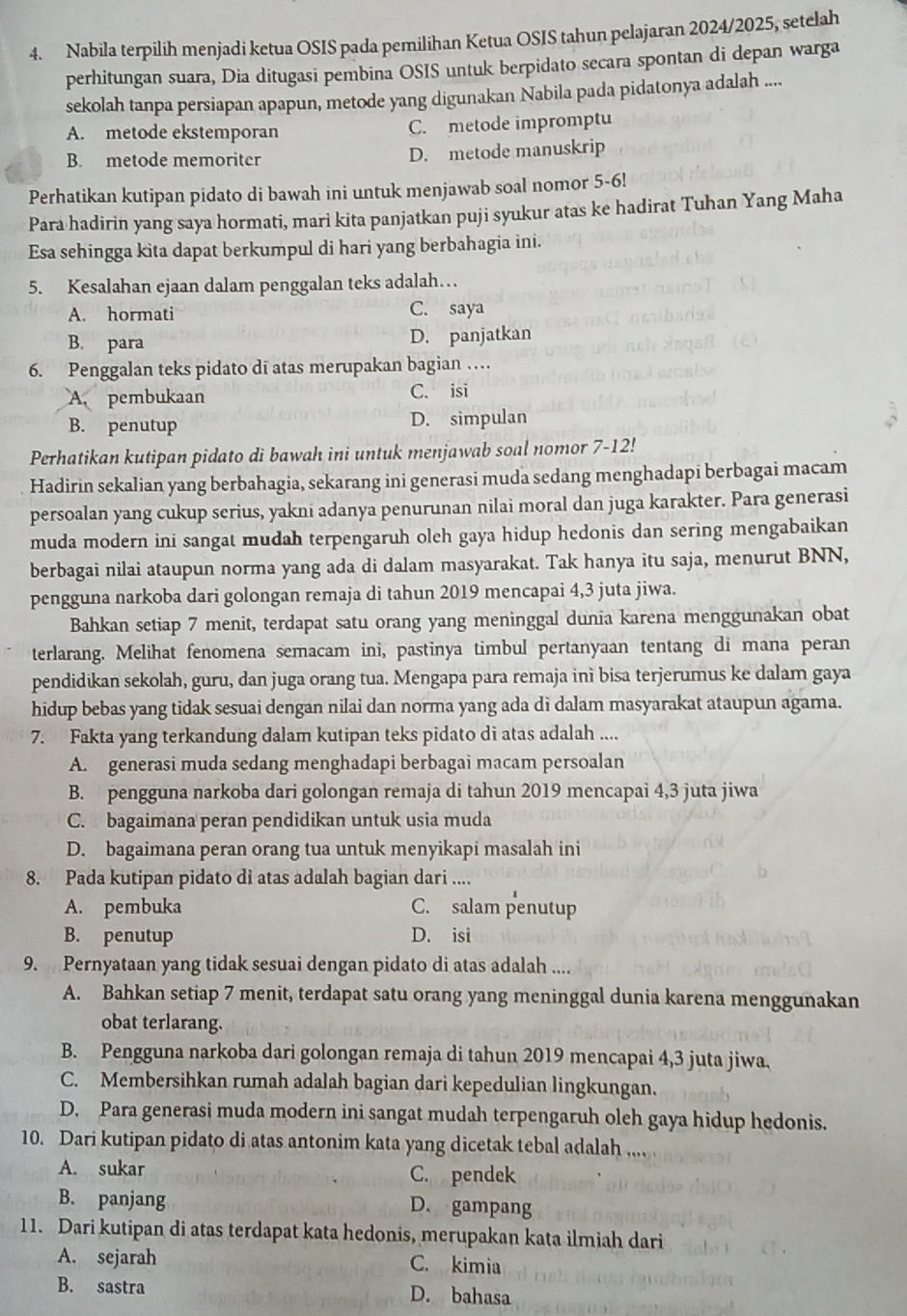 4. Nabila terpilih menjadi ketua OSIS pada | StudyX