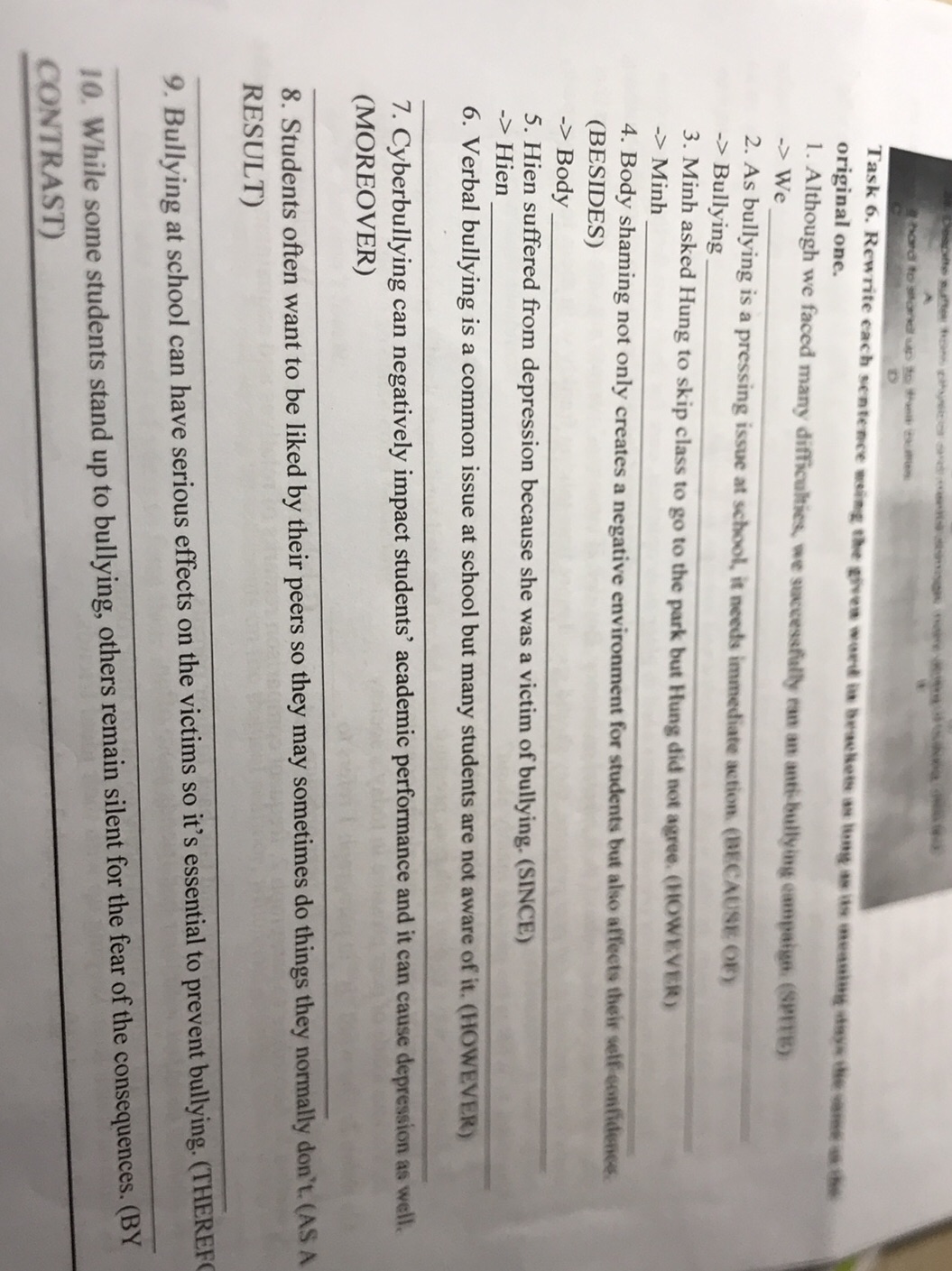 Task 6. Rewrite each sentence using the | StudyX