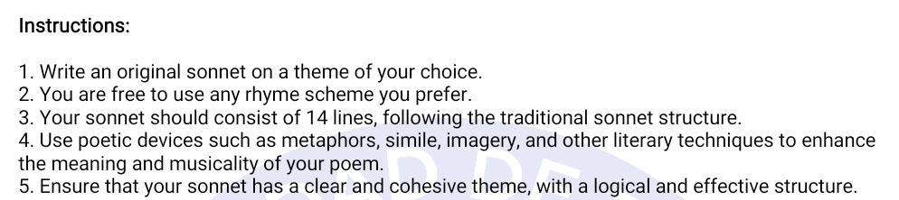 Instructions: 1. Write an original sonnet | StudyX