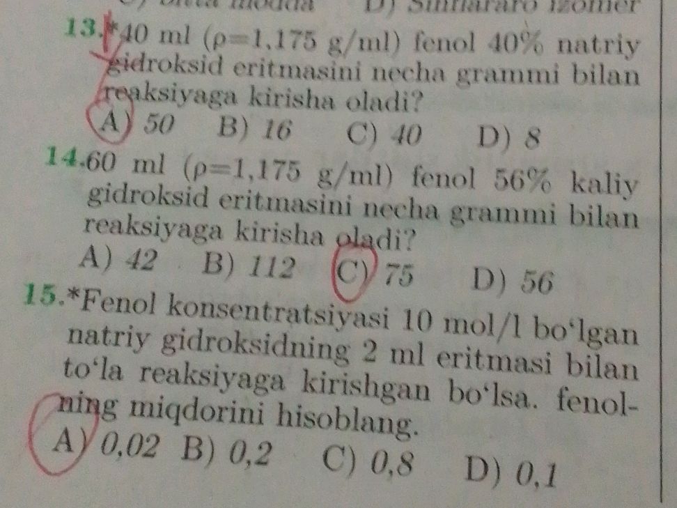 13. 40 ml (ρ=1,175 g/ml) fenol 40% natriy | StudyX