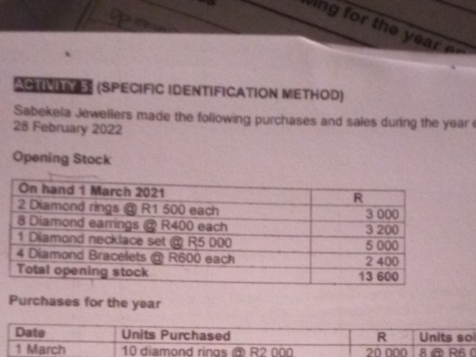 ACTIVITY 5 (SPECIFIC IDENTIFICATION METHOD) | StudyX