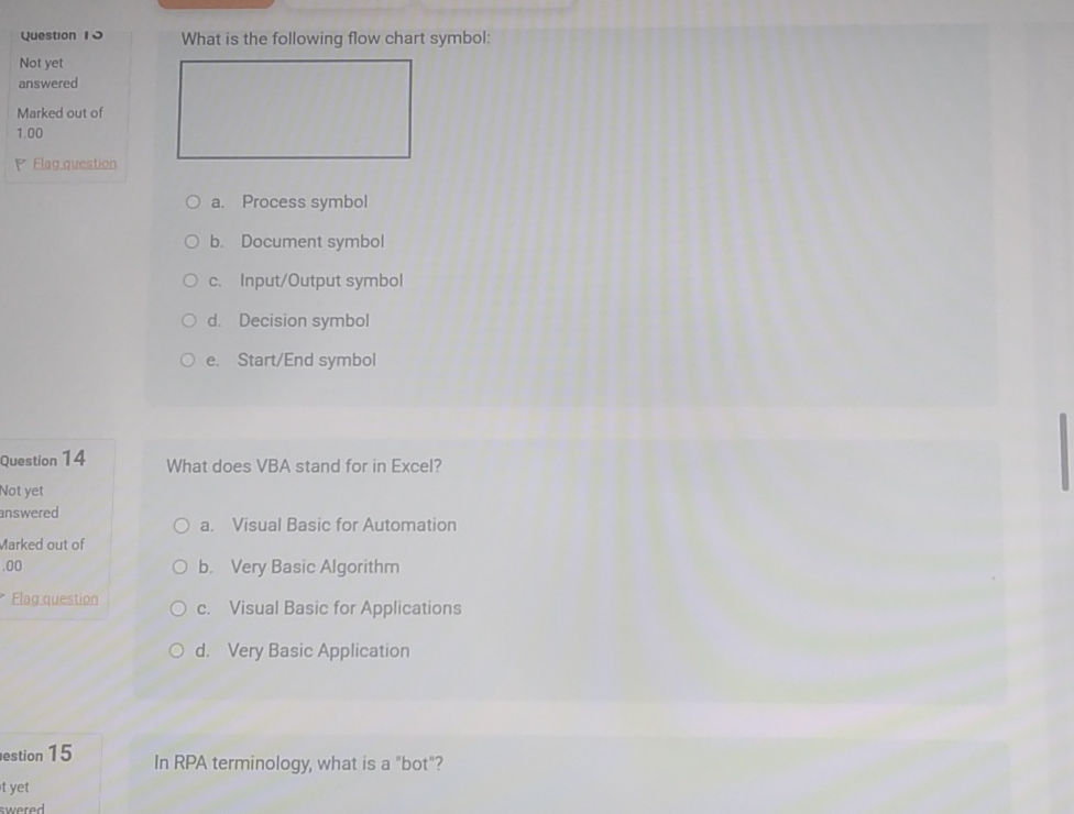 What is the following flow chart symbol: a. | StudyX