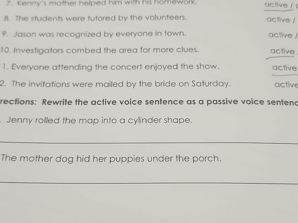 Directions: Rewrite the active voice | StudyX