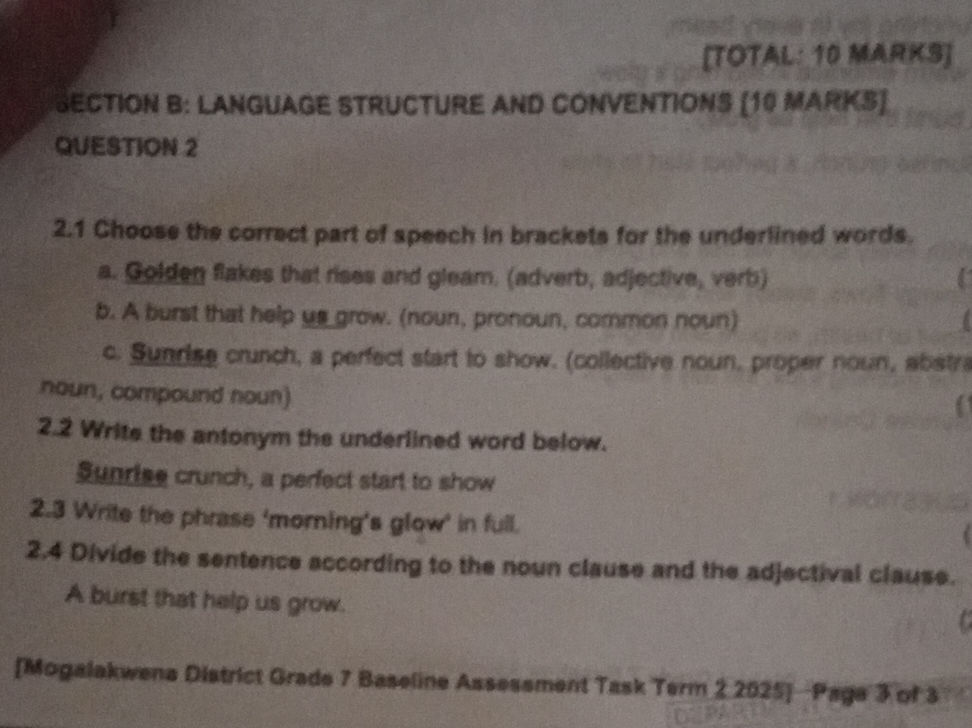 2.1 Choose the correct part of speech in | StudyX