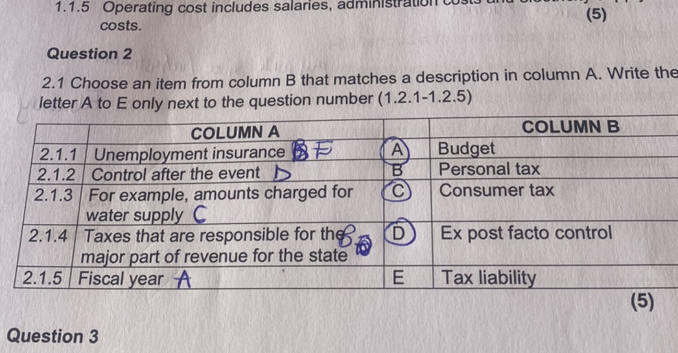 2.1 Choose an item from column B that | StudyX