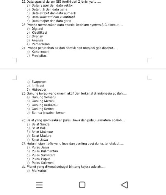 22. Data spasial dalam SIG terdiri dari 2 | StudyX