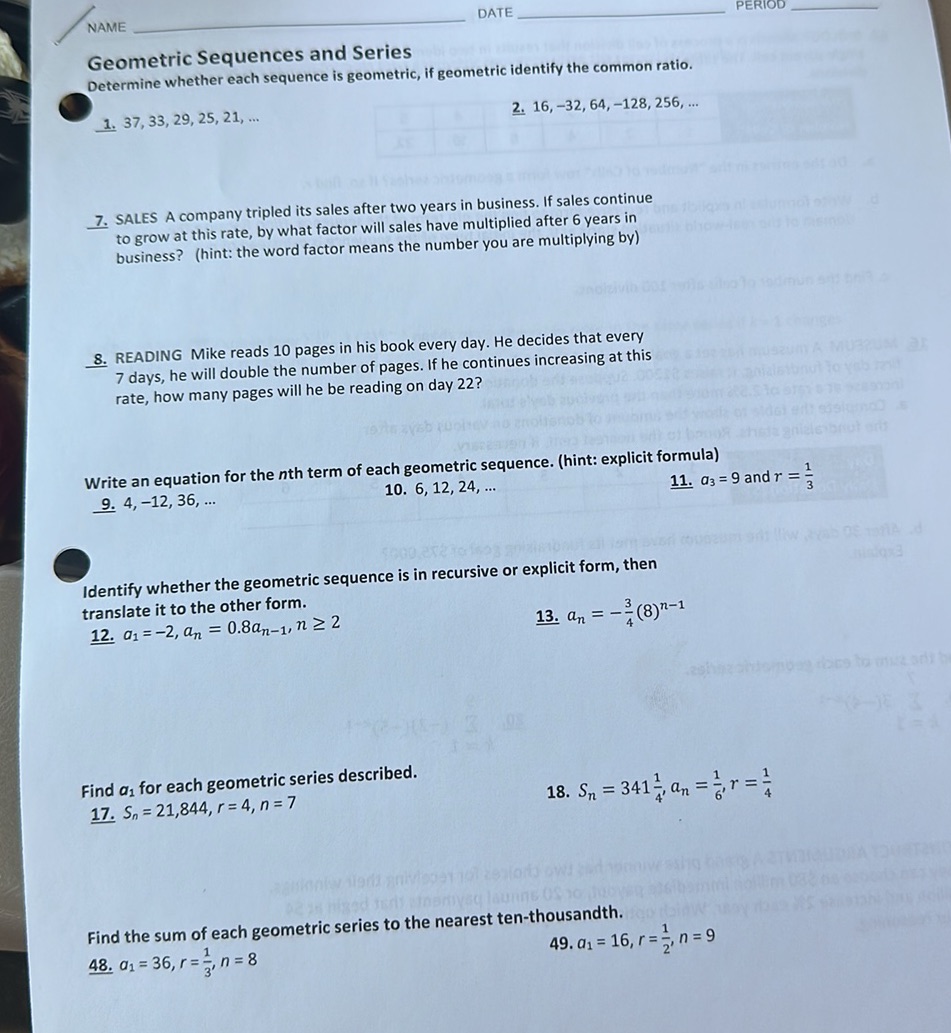 Determine whether each sequence is | StudyX