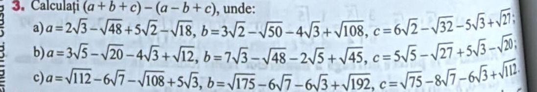 3. Calculați (a + b + c) - (a - b + c), | StudyX