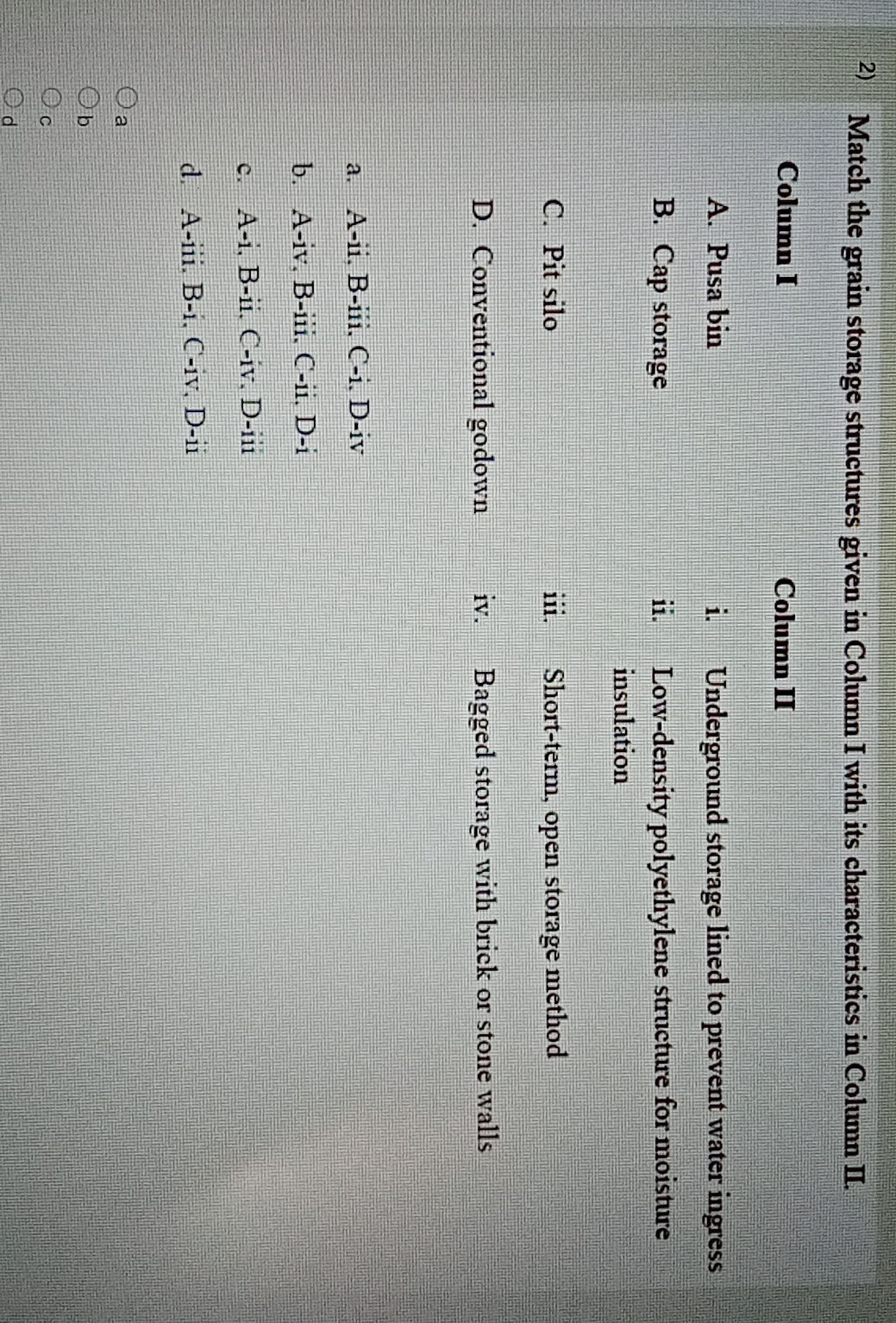 2) Match the grain storage structures given | StudyX