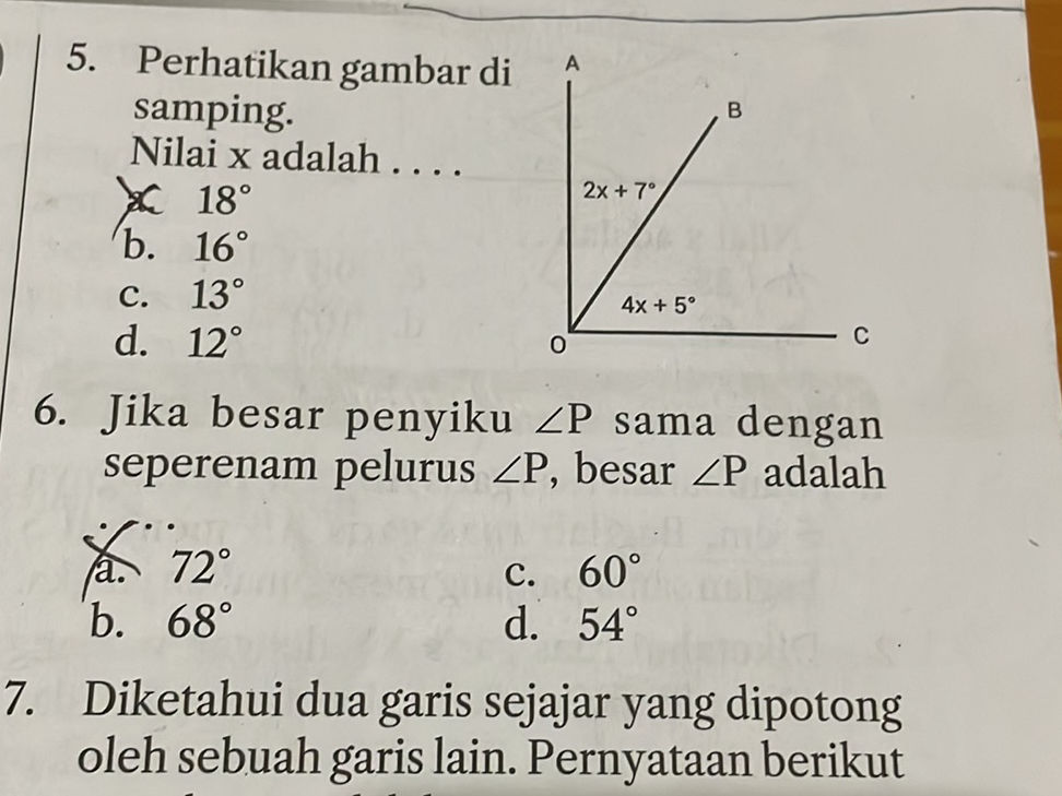 5. Perhatikan gambar di samping. Nilai x | StudyX