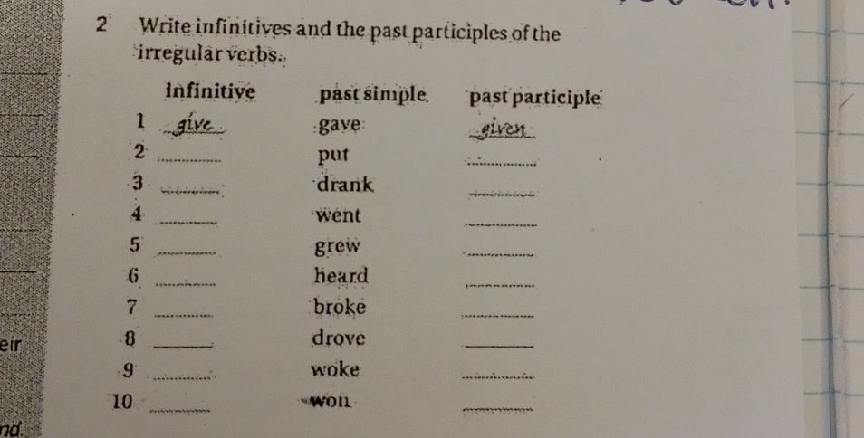 Write infinitives and the past participles | StudyX