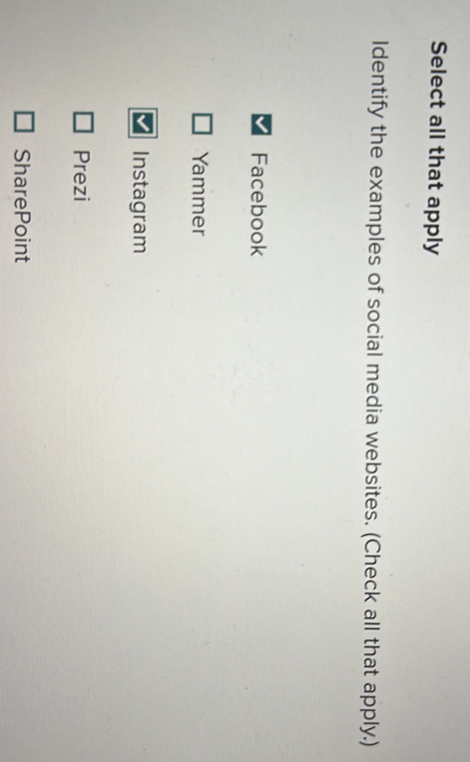 Select all that apply Identify the examples | StudyX