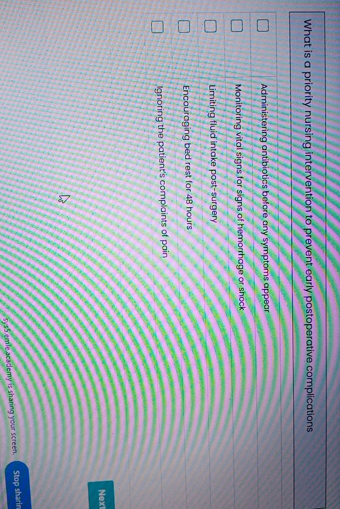 What is a priority nursing intervention to | StudyX