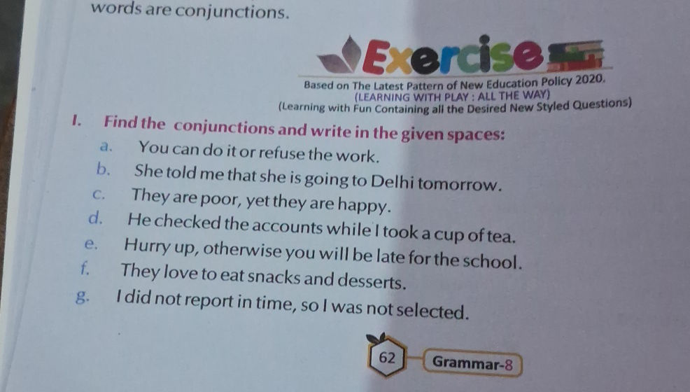 1. Find the conjunctions and write in the | StudyX