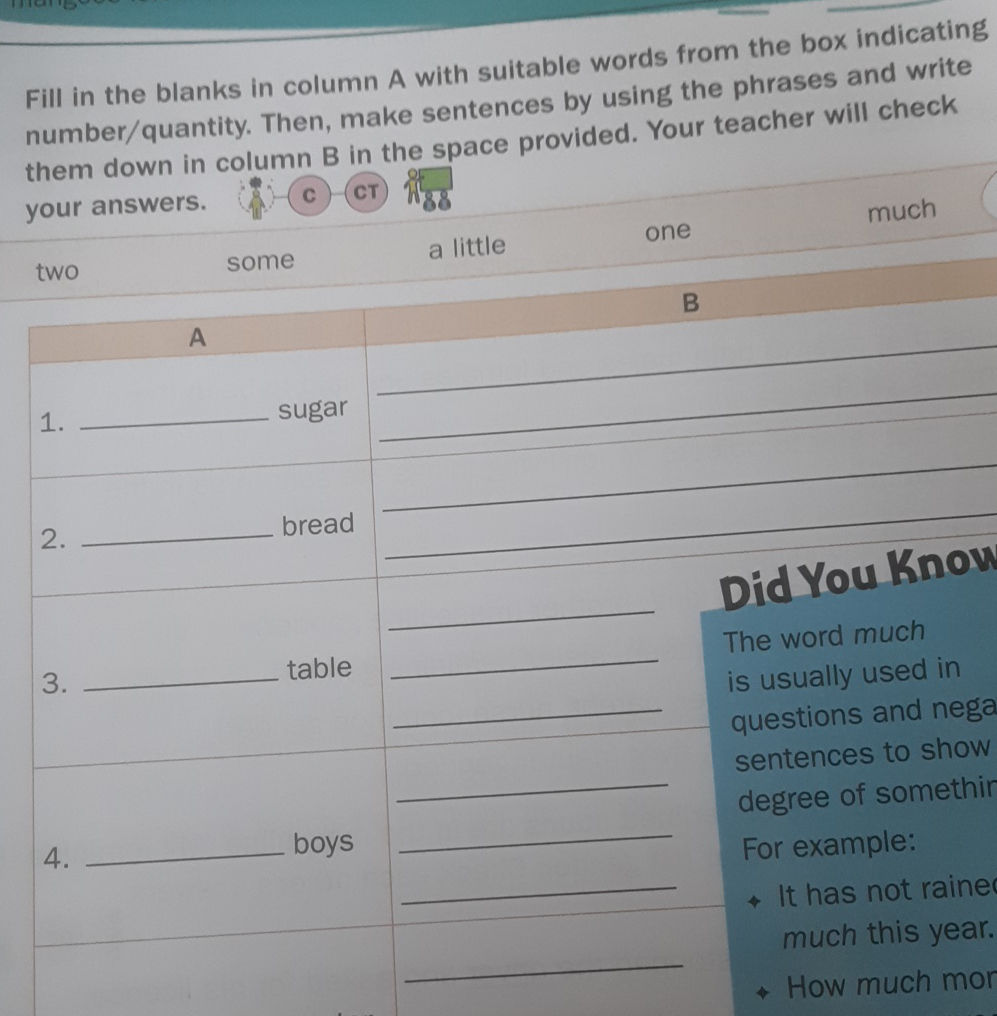 Fill in the blanks in column A with suitable | StudyX