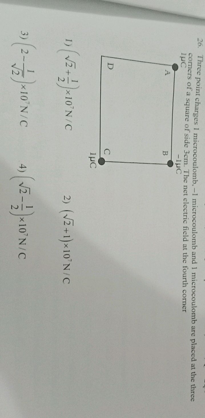 26. Three point charges 1 microcoulomb, -1 | StudyX