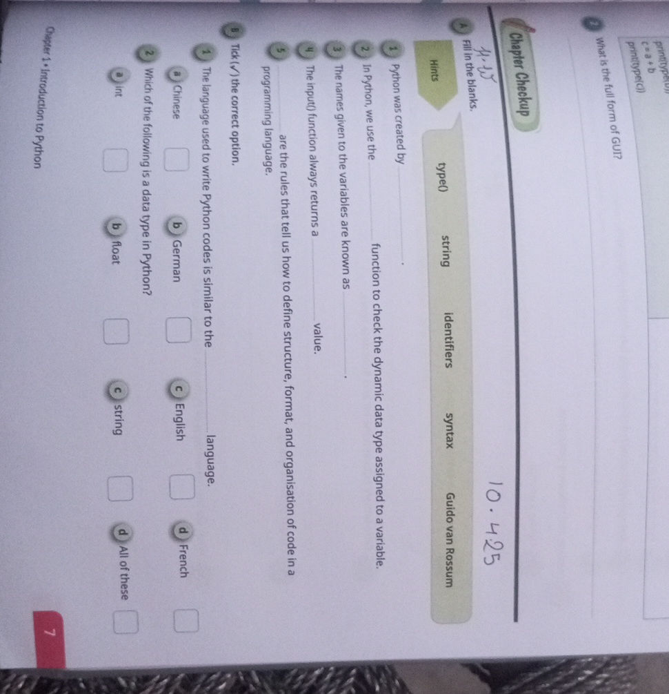 Chapter Checkup Fill in the blanks. 1. | StudyX