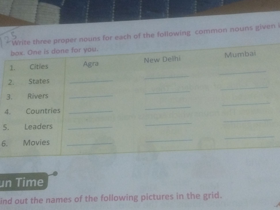 Write three proper nouns for each of the | StudyX