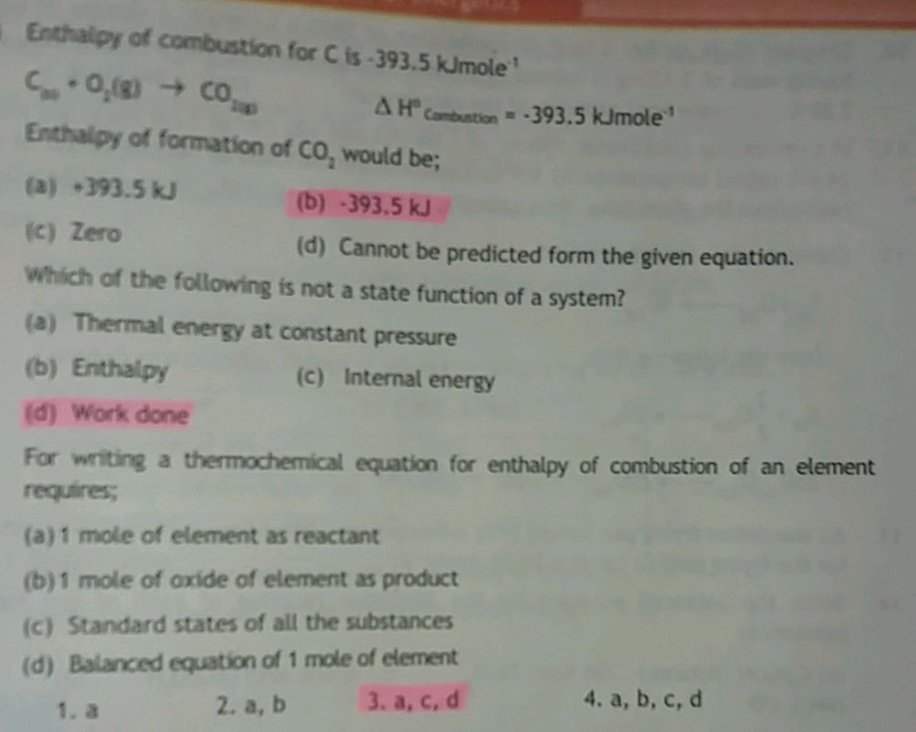 Enthalpy of combustion for C is -393.5 | StudyX