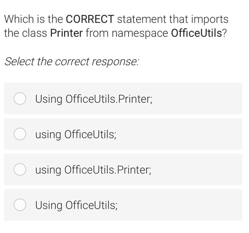Which is the CORRECT statement that imports | StudyX