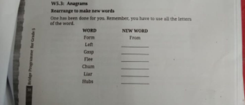 W5.3: Anagrams Rearrange to make new words | StudyX