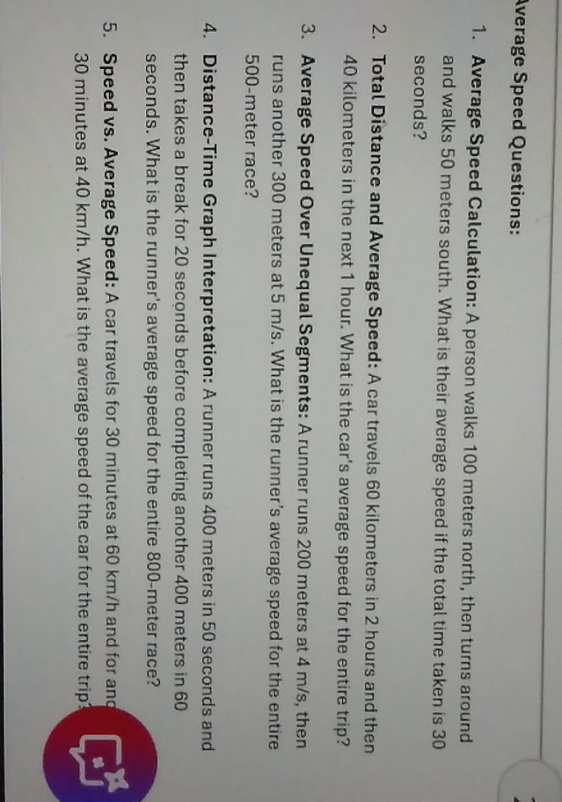 1. Average Speed Calculation: A person walks | StudyX