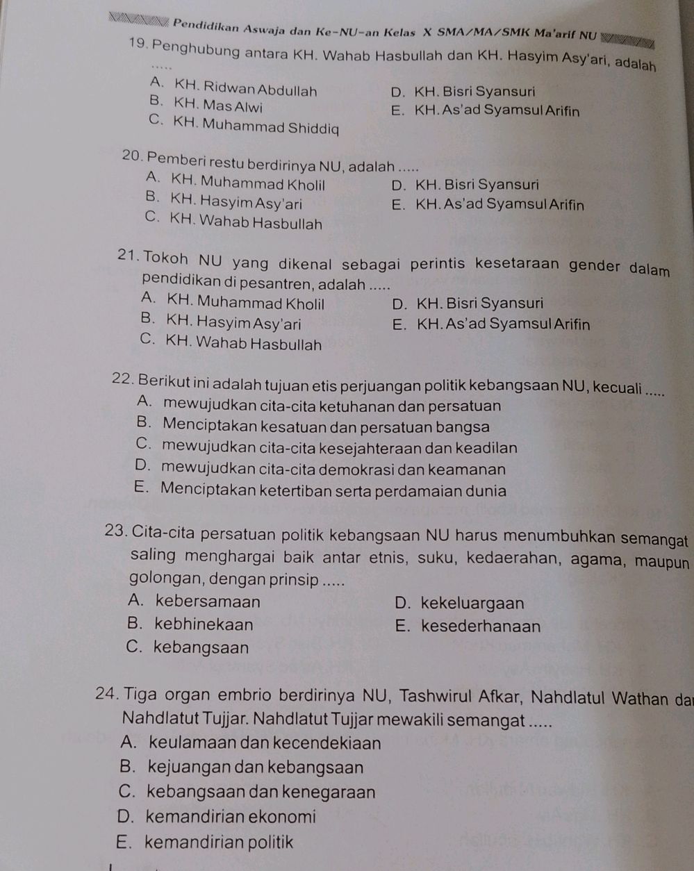 19. Penghubung antara KH. Wahab Hasbullah | StudyX