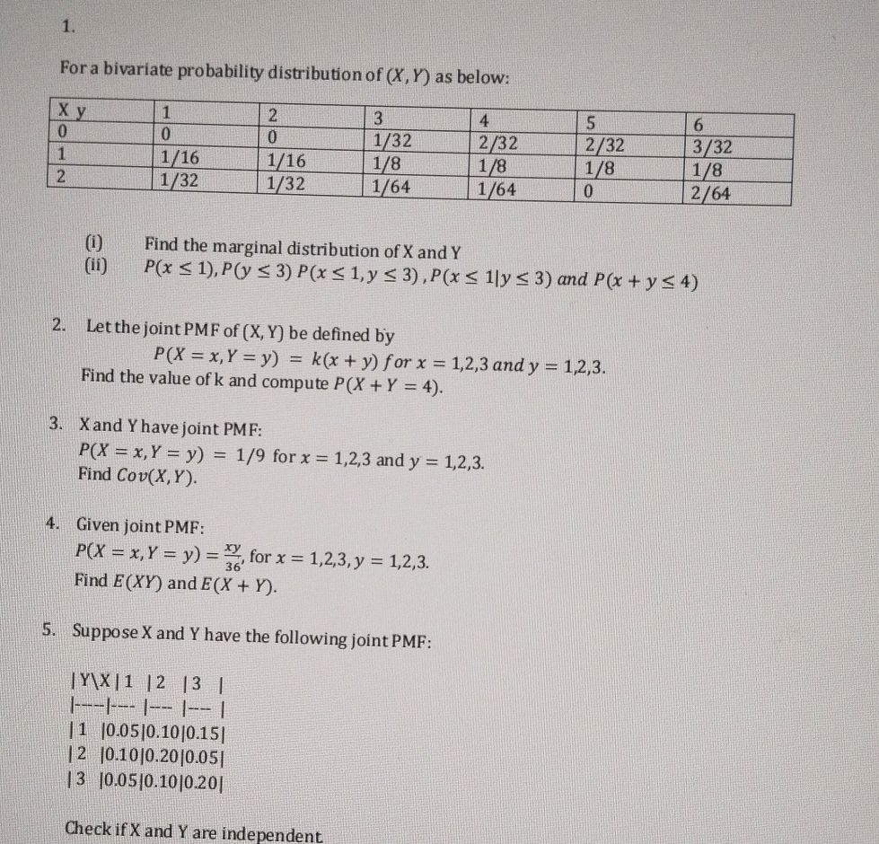 1. For a bivariate probability distribution | StudyX