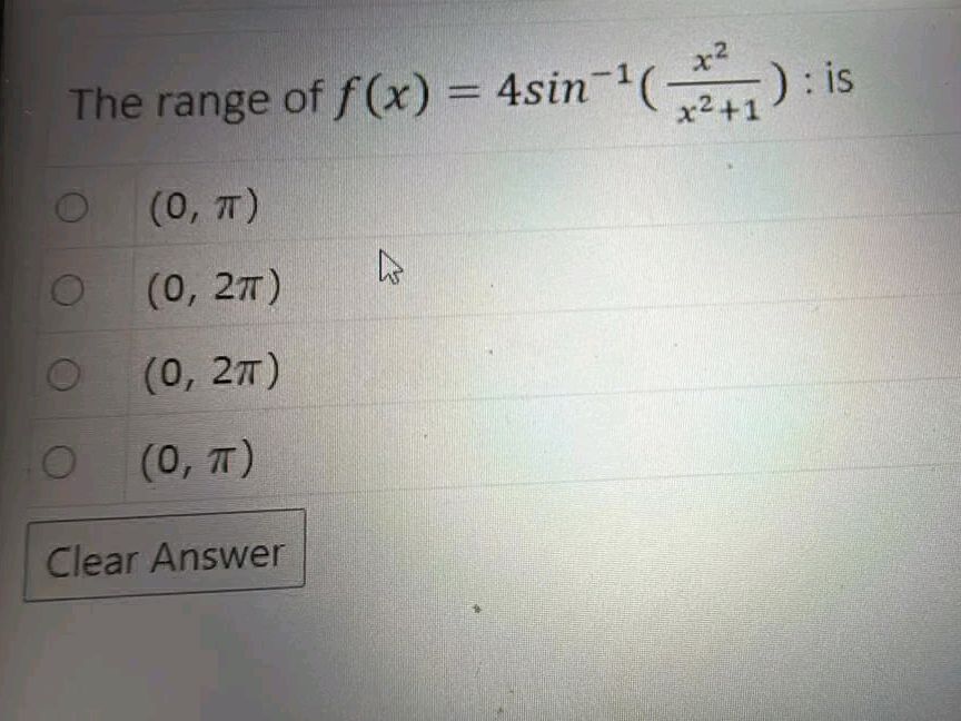 The range of $f(x) = 4 ext{sin}^{-1}( | StudyX