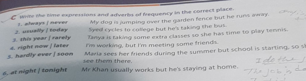 Write the time expressions and adverbs of | StudyX