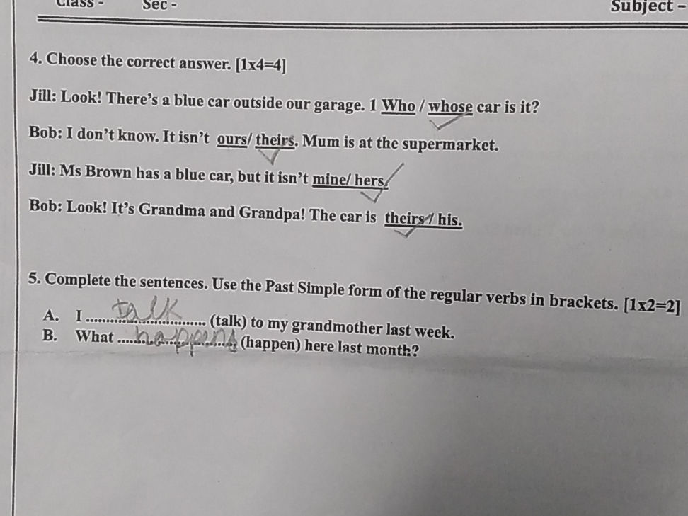 4. Choose the correct answer. [1x4=4] Jill: | StudyX