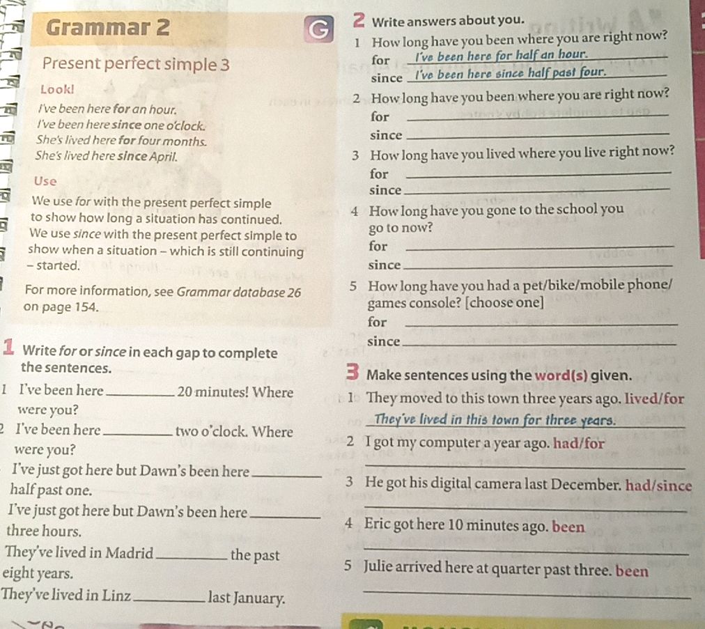 1 Write for or since in each gap to complete | StudyX