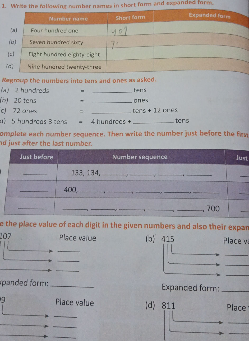 1. Write the following number names in short | StudyX