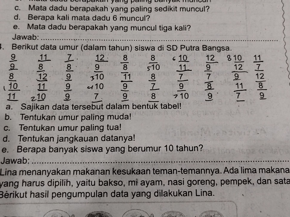 c. Mata dadu berapakah yang paling sedikit | StudyX