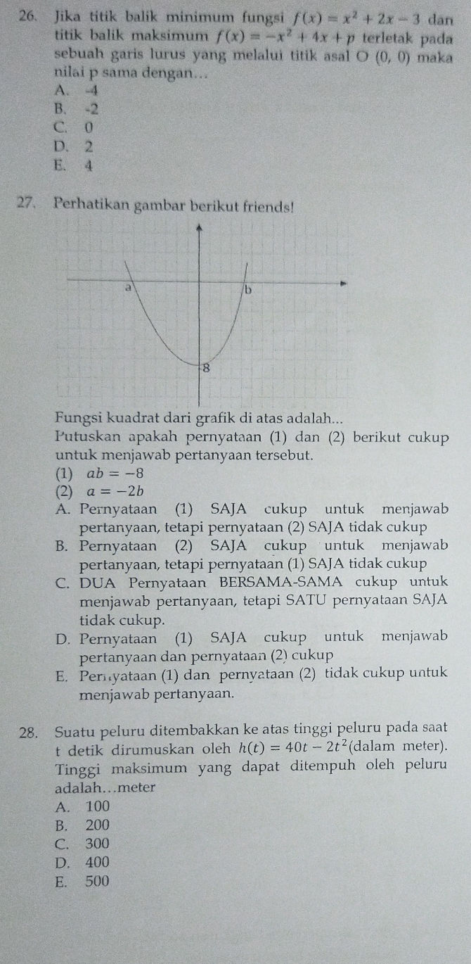 26. Jika titik balik minimum fungsi $f(x) = | StudyX