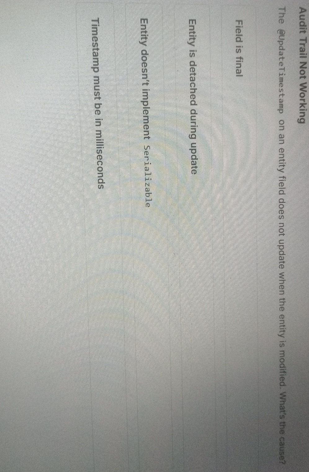 The @UpdateTimestamp on an entity field does | StudyX
