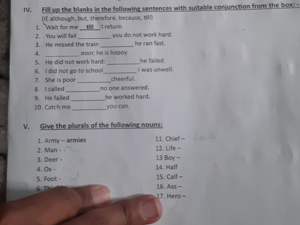 IV. Fill up the blanks in the following | StudyX