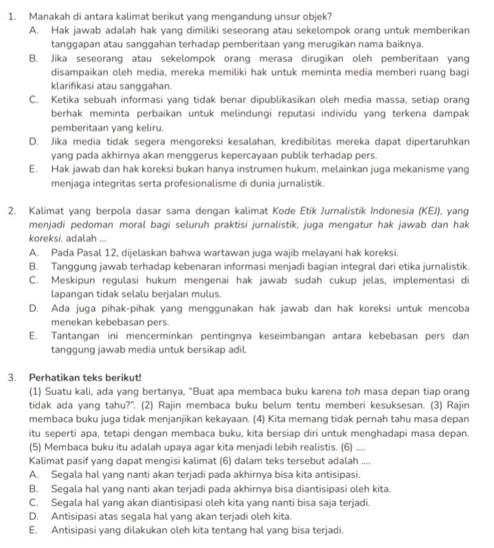 1. Manakah di antara kalimat berikut yang | StudyX