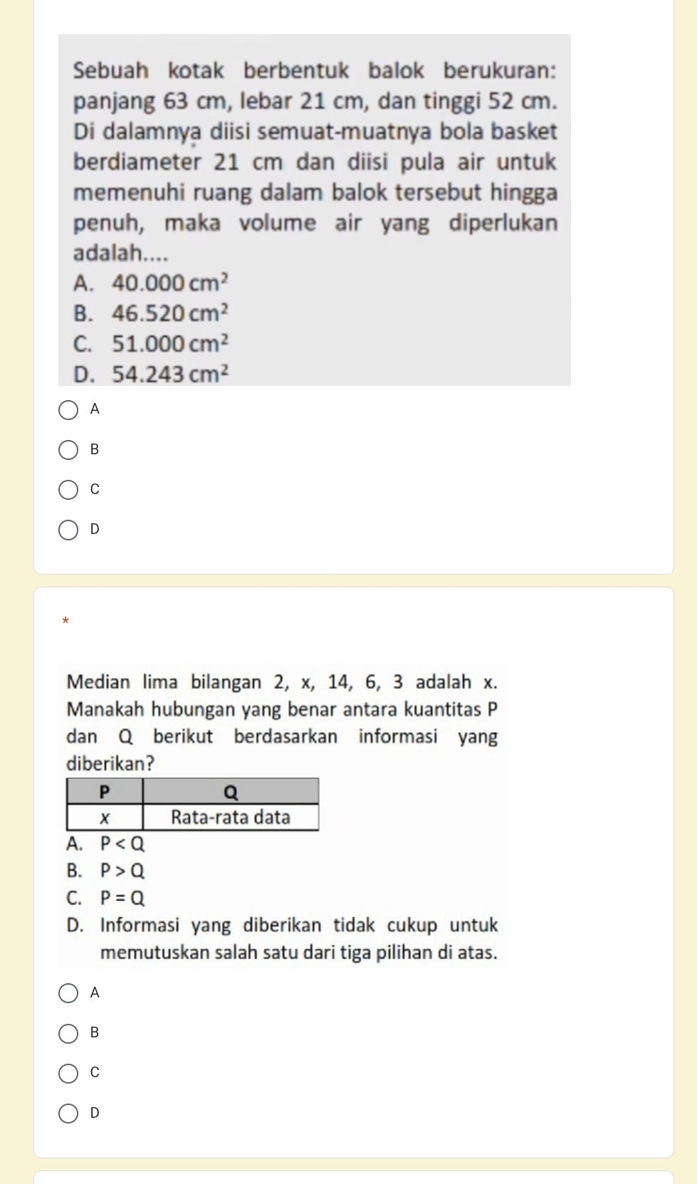 Sebuah kotak berbentuk balok berukuran: | StudyX