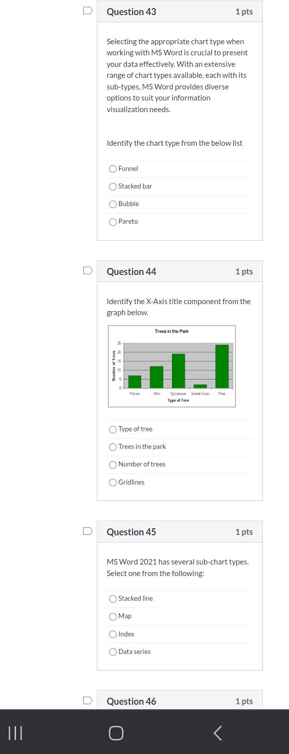 Question 43 Selecting the appropriate chart | StudyX