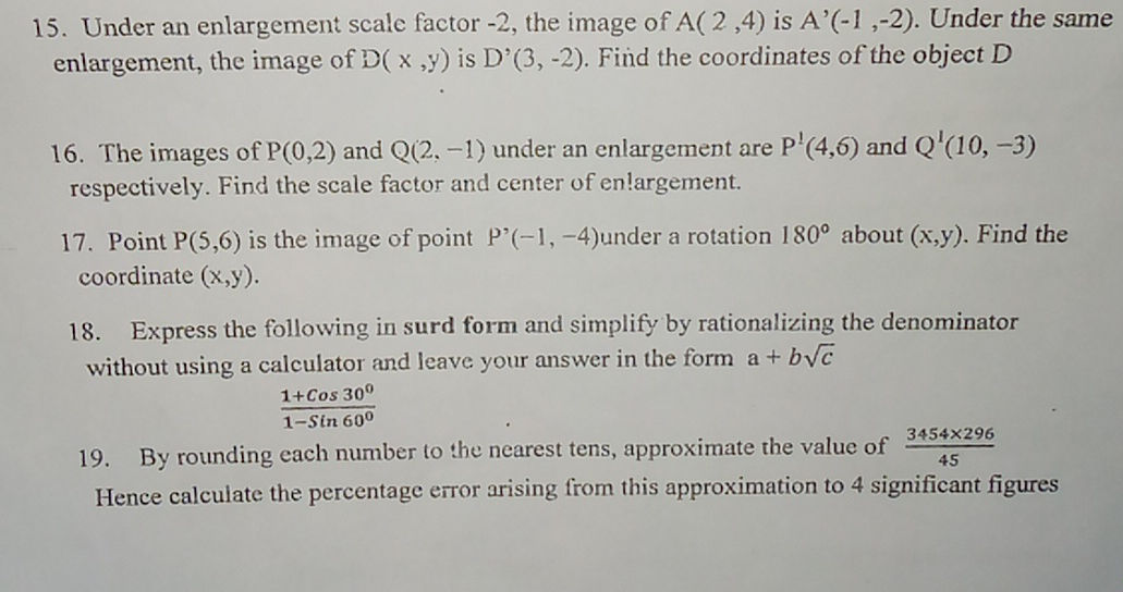 15. Under an enlargement scale factor -2, | StudyX