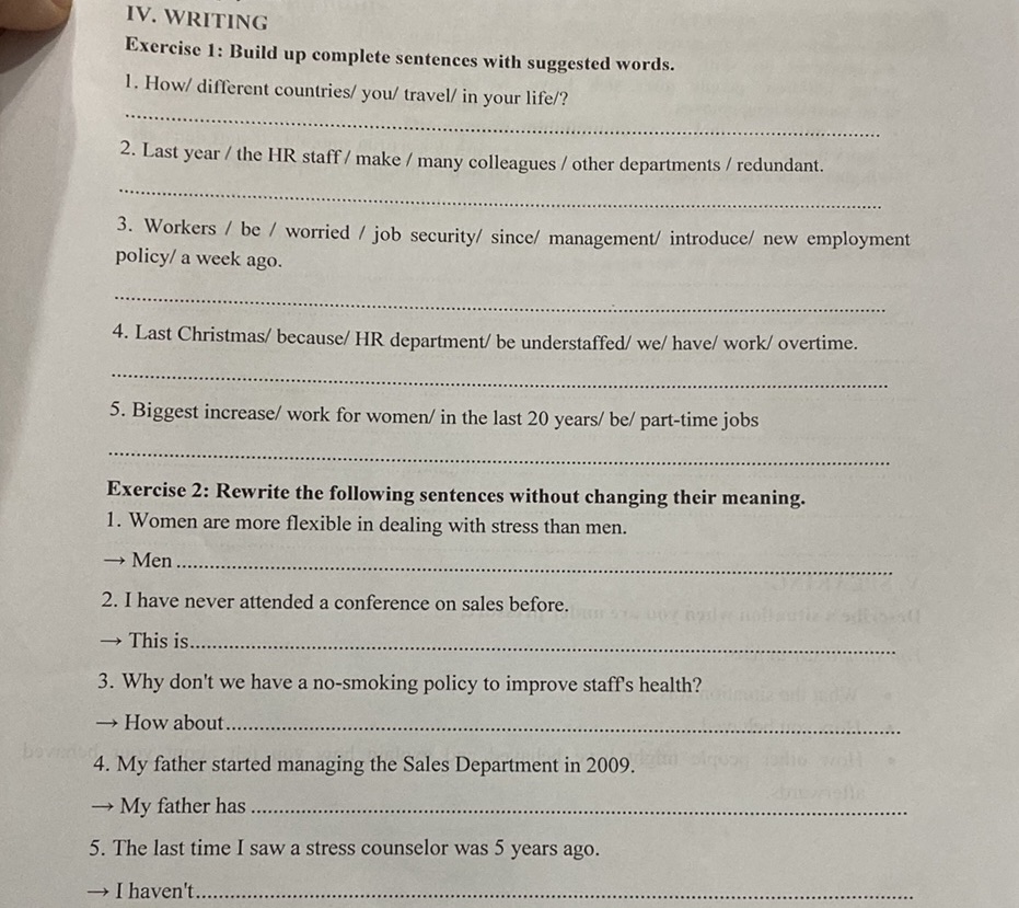 Exercise 1: Build up complete sentences with | StudyX