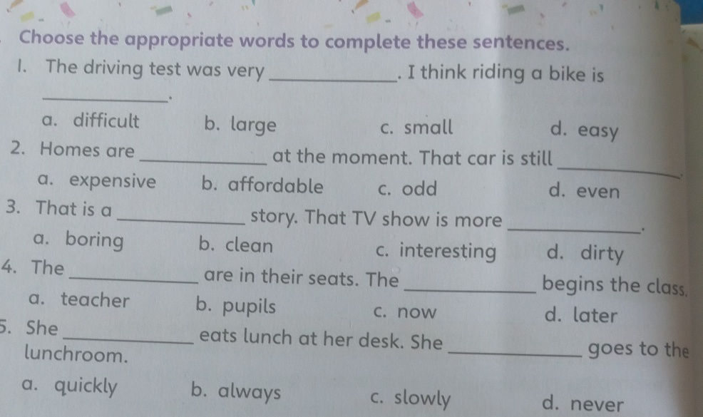 Choose the appropriate words to complete | StudyX
