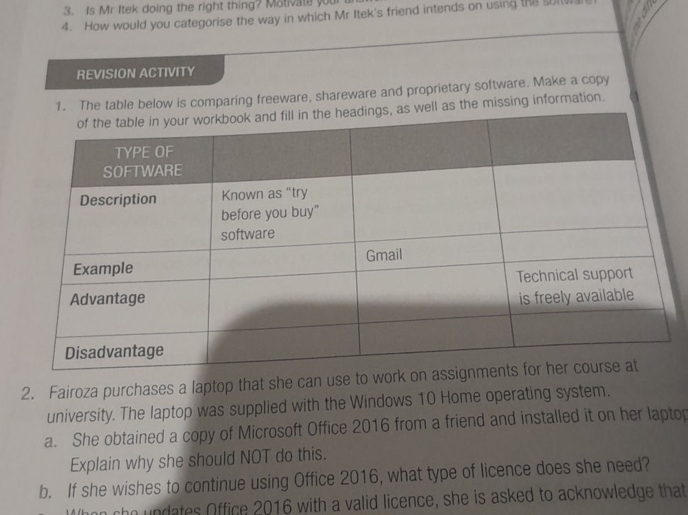 1. The table below is comparing freeware, | StudyX